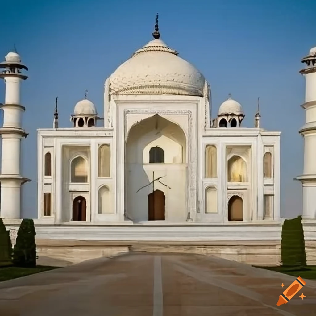 Frontal view of mahal white house architectural design on Craiyon