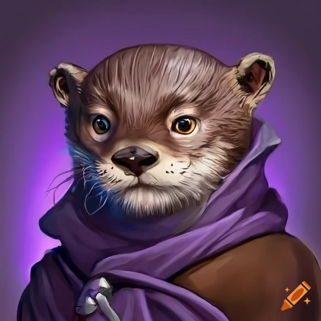 Hyperrealistic drawing of a purple otter wizard on Craiyon