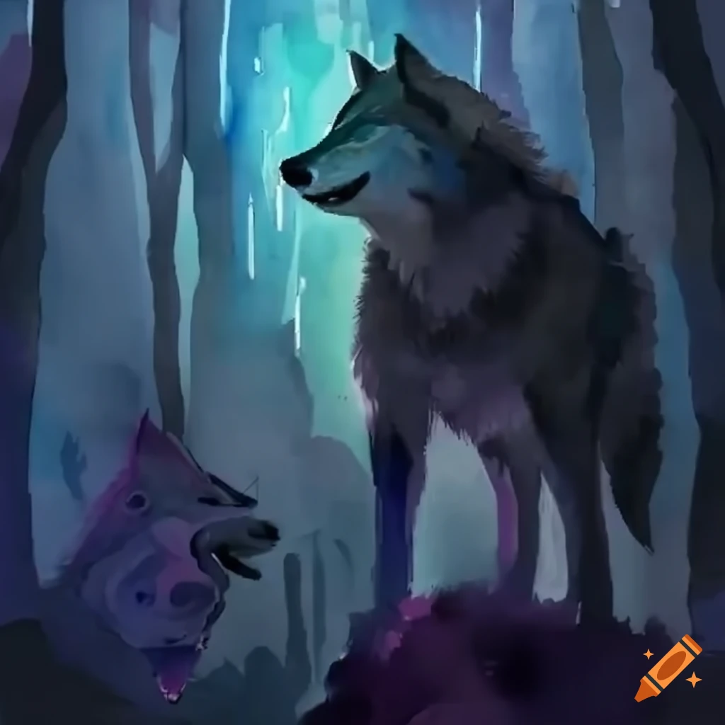 Acrylic painting of a minecraft moon and howling wolf on Craiyon