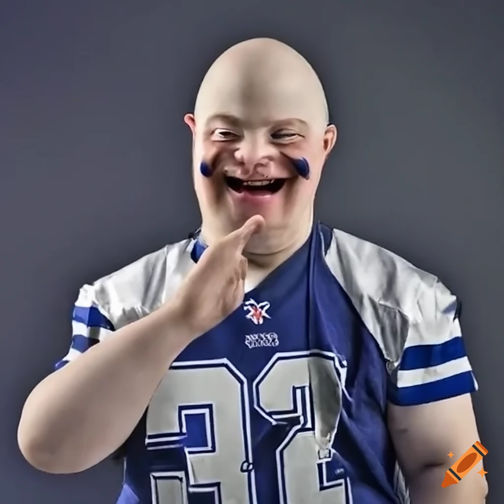 Photo of a Dallas Cowboys fan with a beard and down syndrome on Craiyon