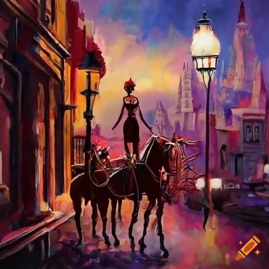 Canvas painting of a princess in a horse-drawn carriage on Craiyon