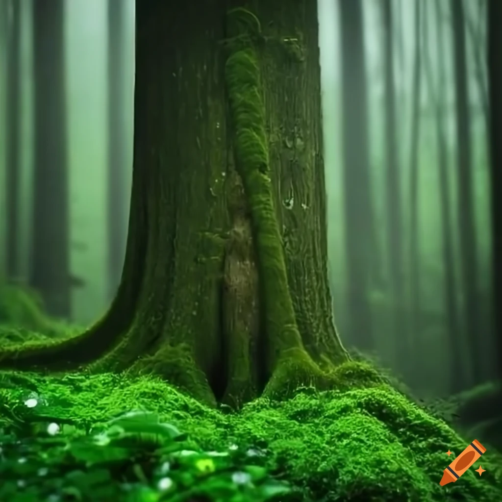 Rainy forest scene with trees and bird sounds on Craiyon