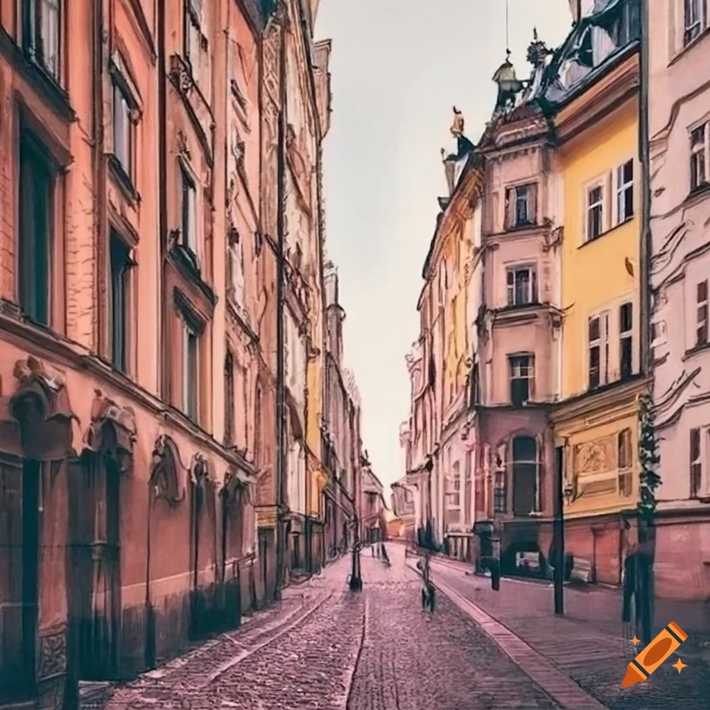 Street view of european city with rococo architecture on Craiyon
