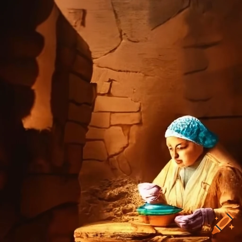 Inca art style depiction of a chemist creating pharmaceutical products