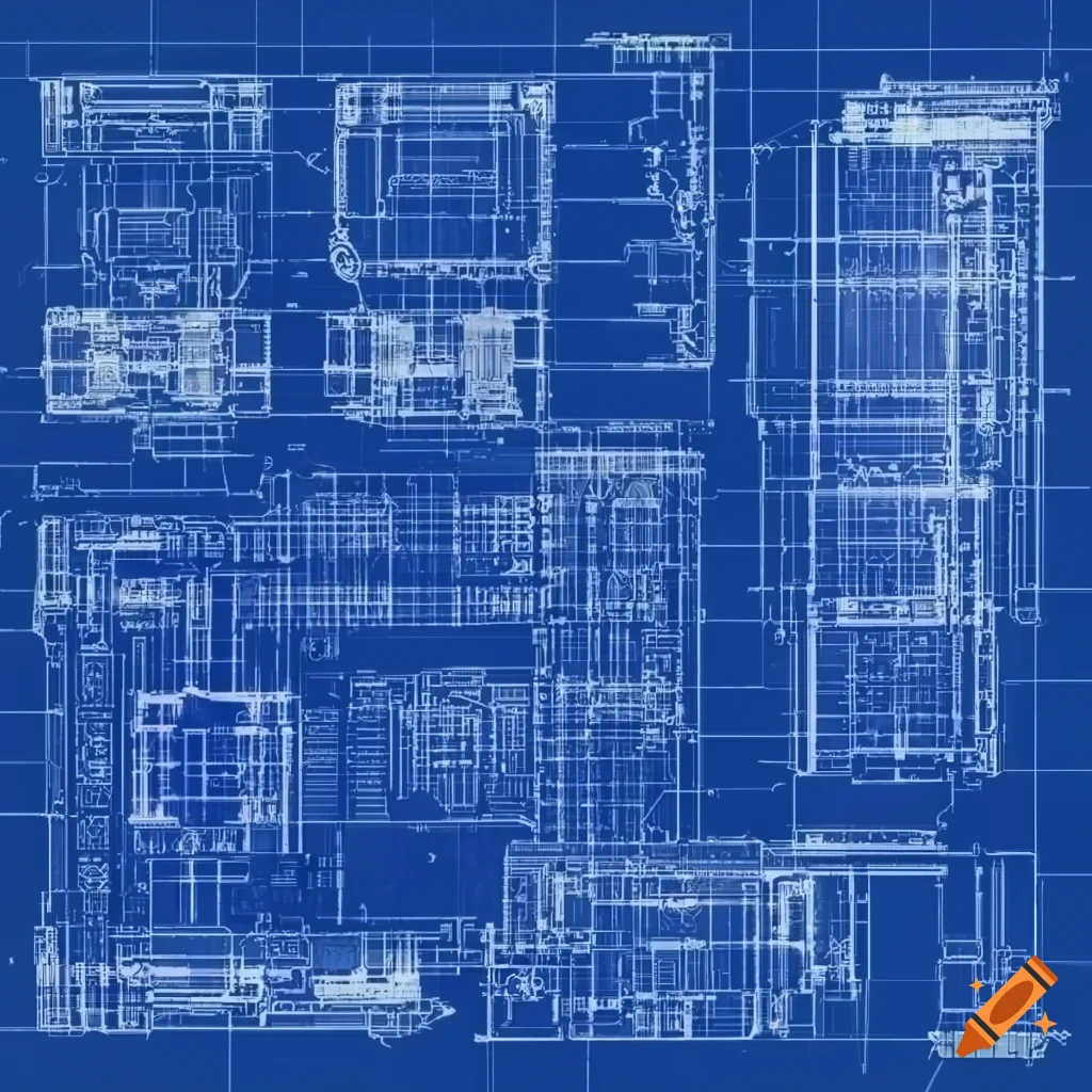 Detailed engineering blueprint of a light mech on Craiyon
