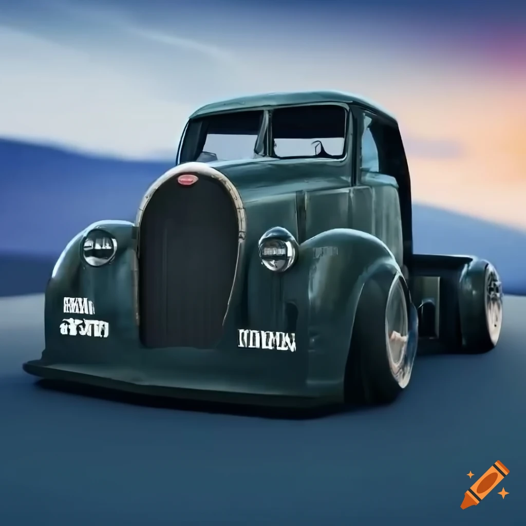Render of a vintage bugatti truck with a liberty walk bodykit on Craiyon
