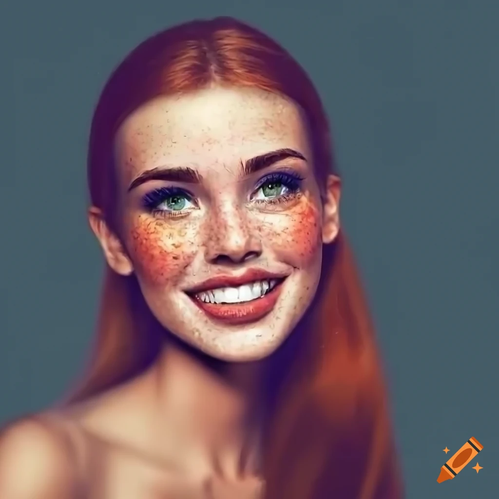 Portrait Of A Beautiful Woman With Freckles And Auburn Hair On Craiyon