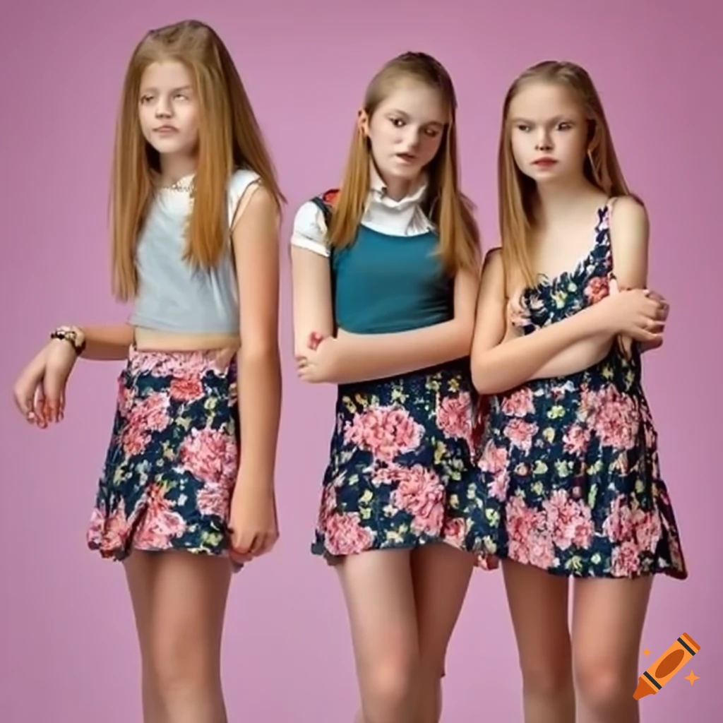 Stylish teenage girls in floral mini skirts at school on Craiyon