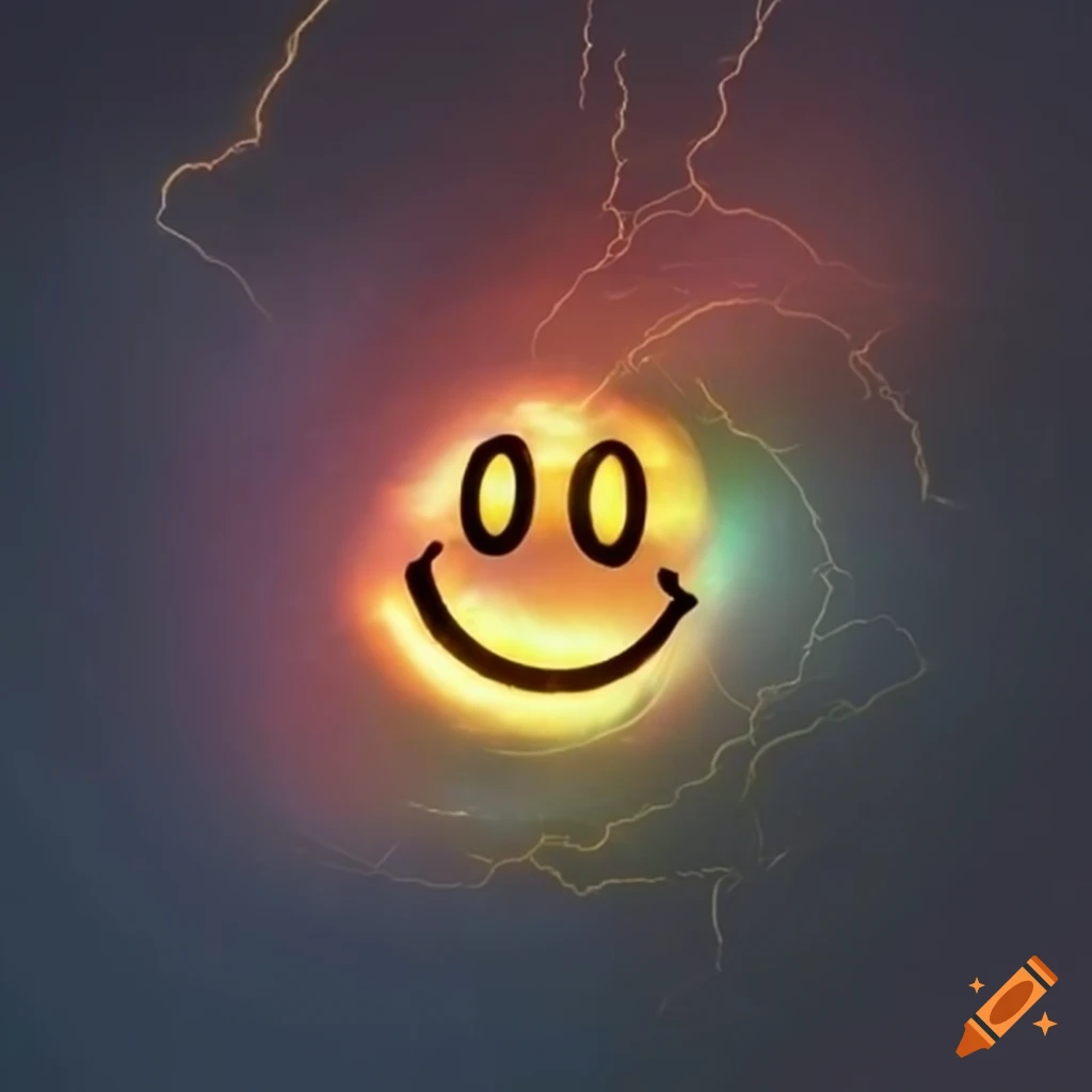 Electric smiley face lighting up stormy sky on Craiyon
