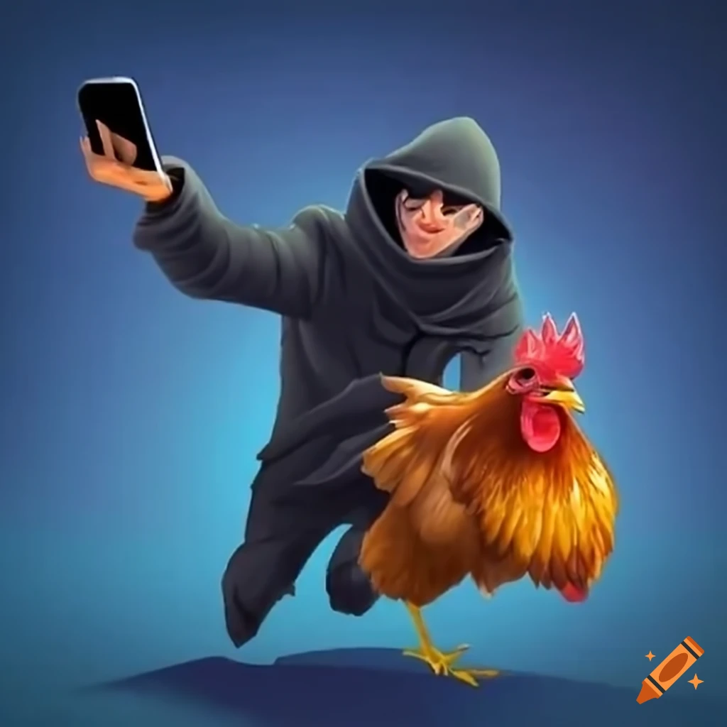 Humorous image of a chicken chasing a thief on Craiyon