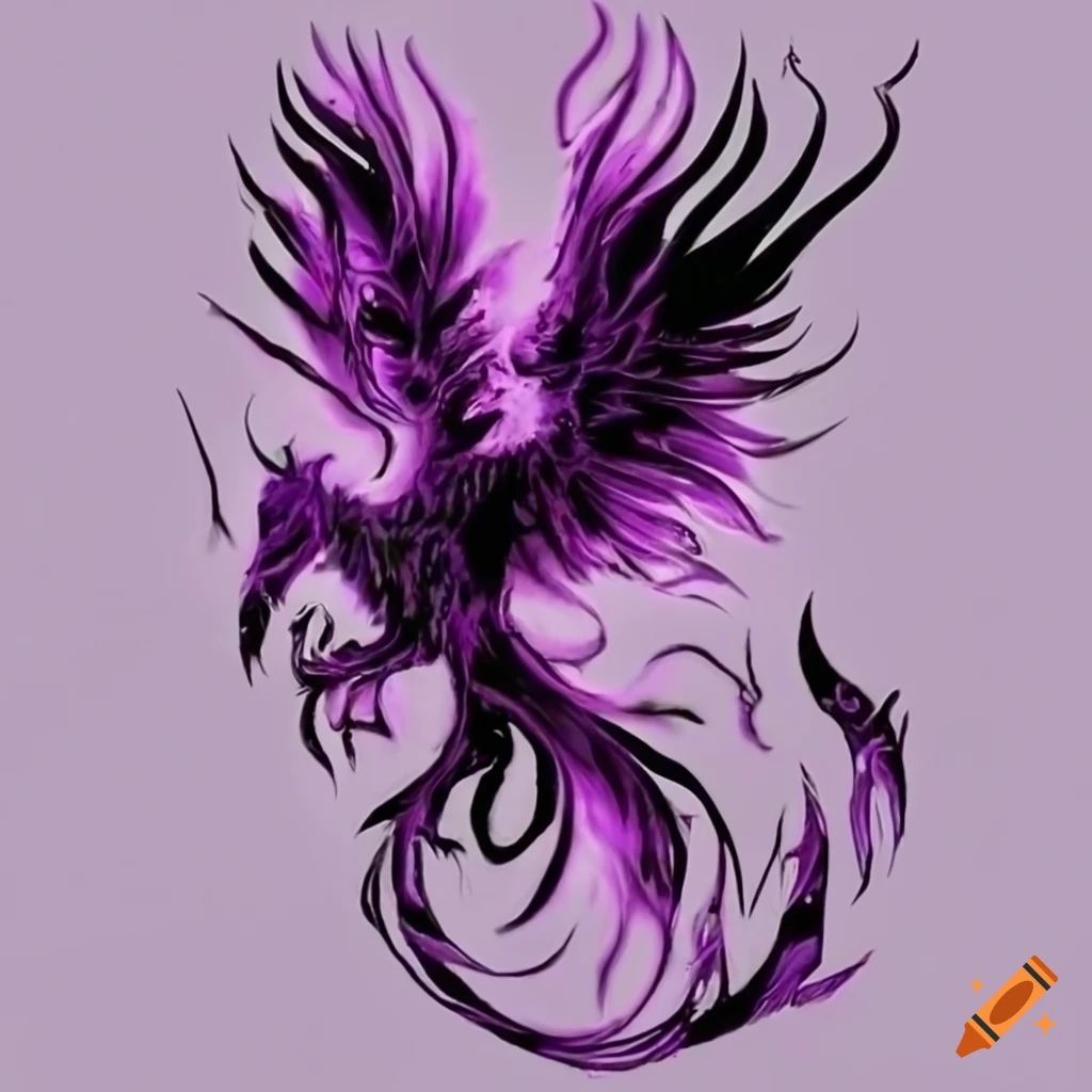 Image of a dark purple phoenix surrounded by purple flames on Craiyon