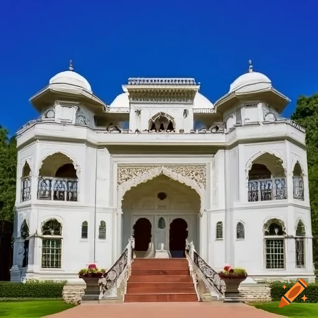 Frontal view of mughal mahal white house on Craiyon