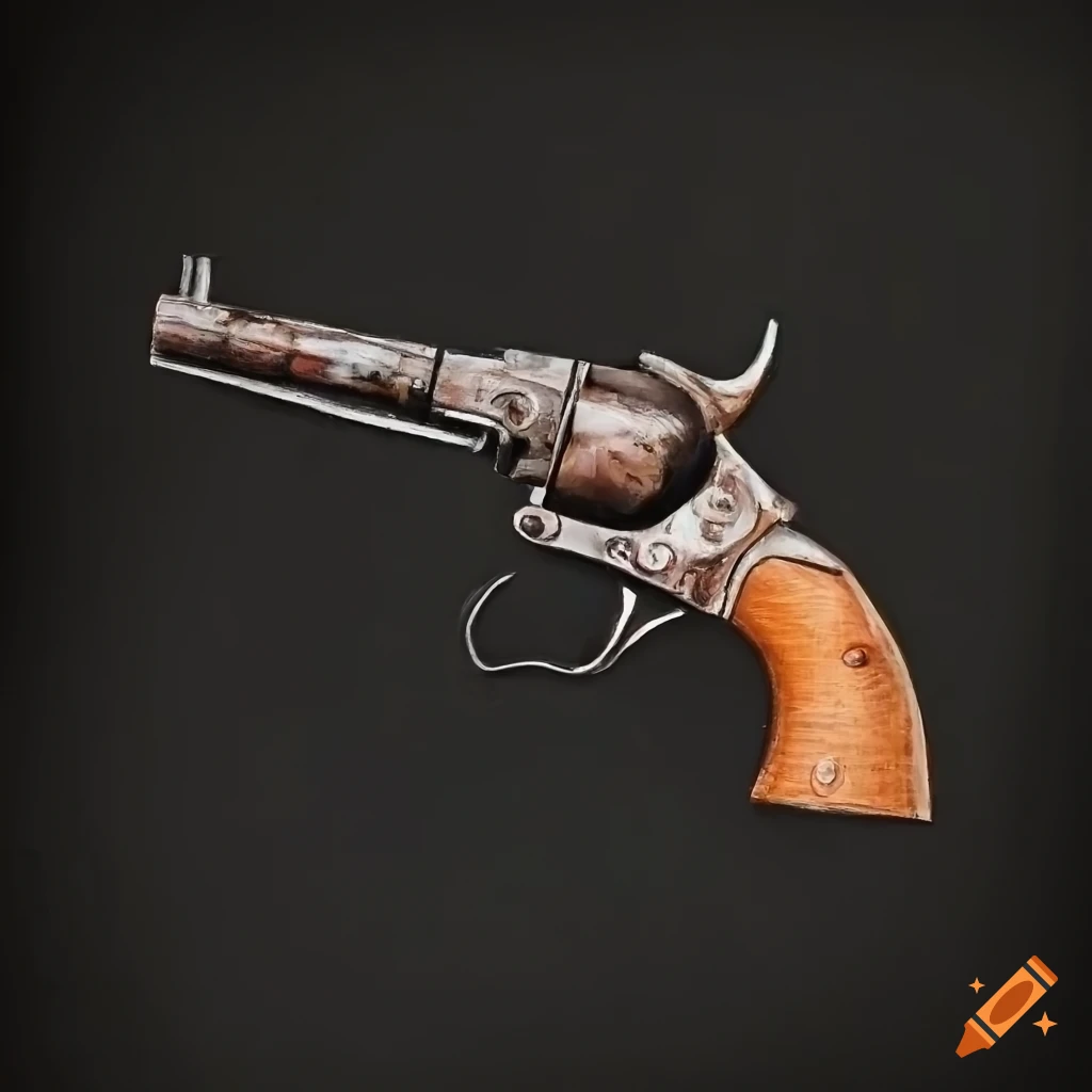 Oil painting of a homemade revolver with a wooden handle