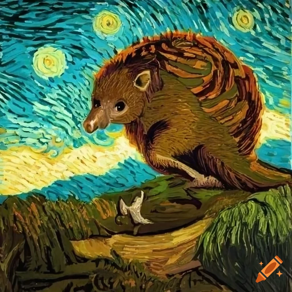 Van gogh-style painting of an echidna and kangaroo