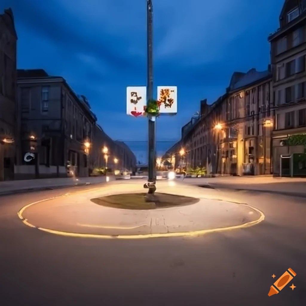 Hanging sign on a street roundabout on Craiyon