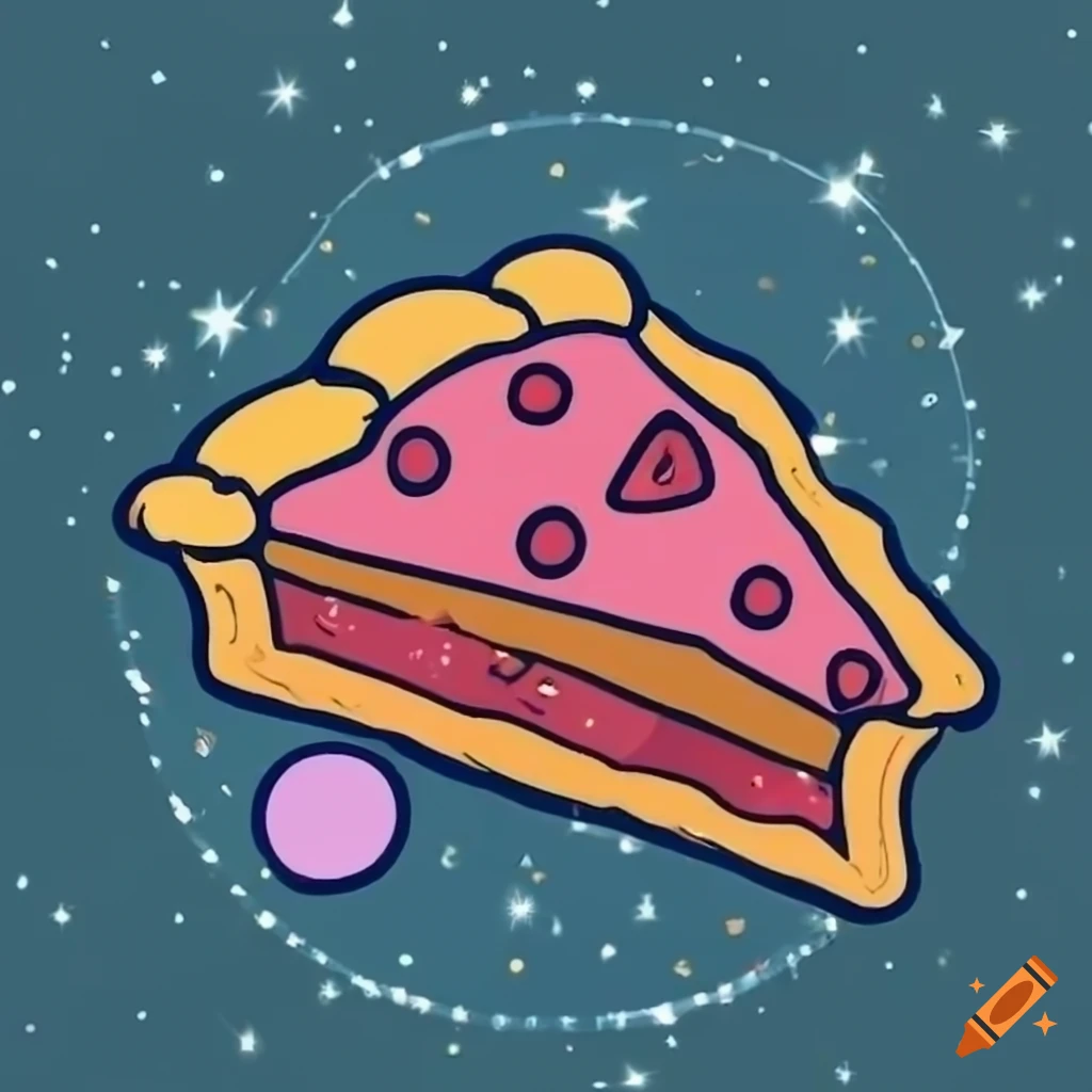 Sticker of a strawberry pie floating in space on Craiyon