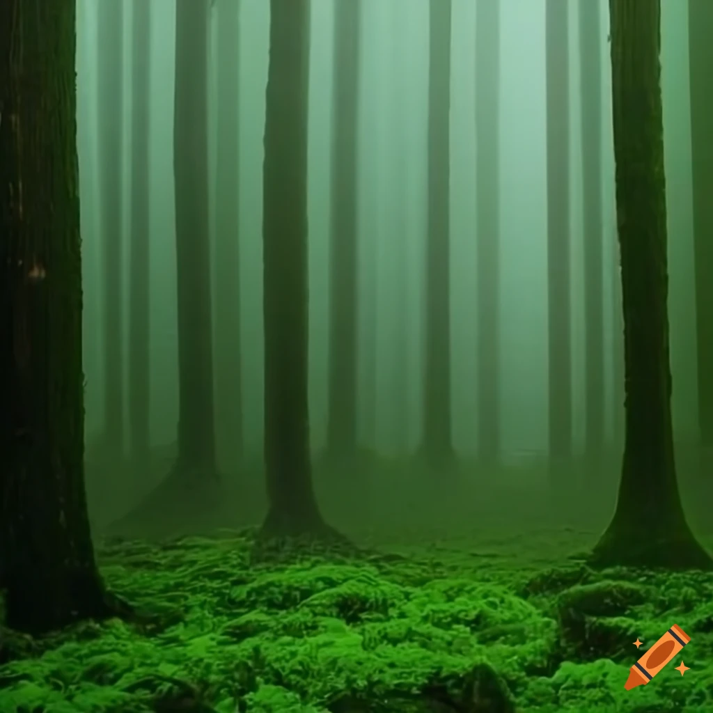 Rainy forest scene with trees and bird sounds on Craiyon