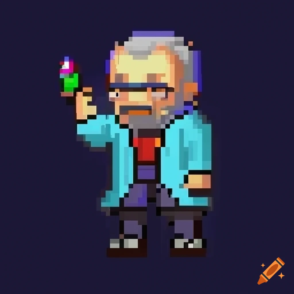 Pixel art of a scientist character on Craiyon