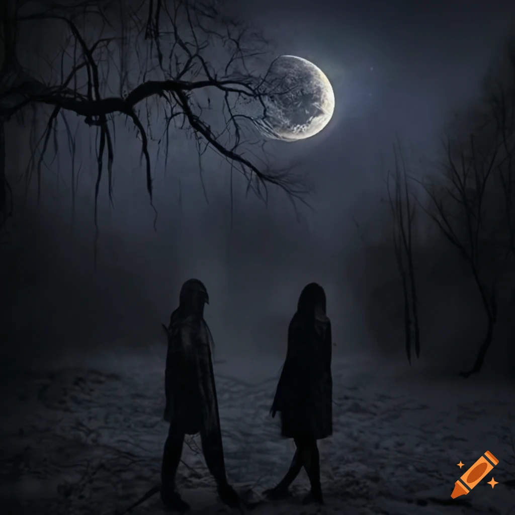 Detailed image of a gothic night with moon and bats on Craiyon