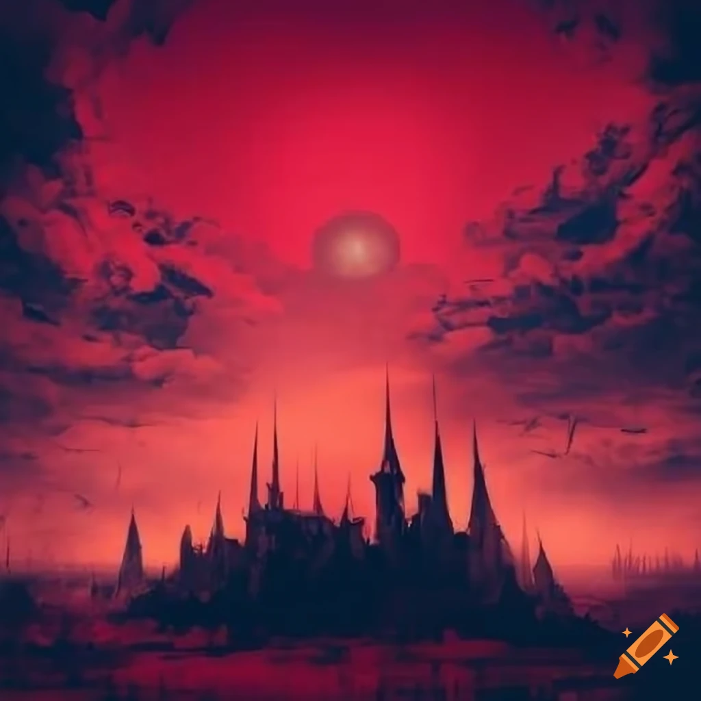 Romantic red industrial landscape on Craiyon