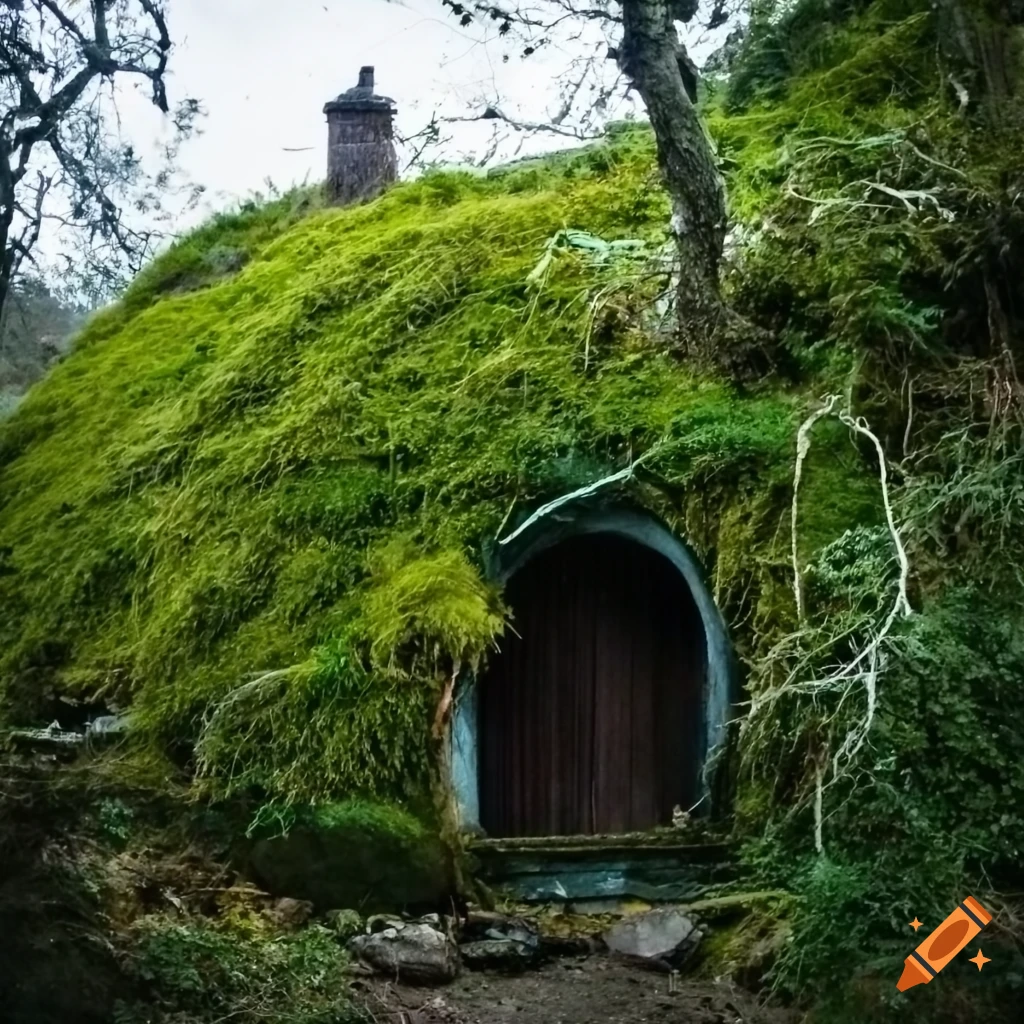 Baroque-style mossy hobbit house with branches on Craiyon