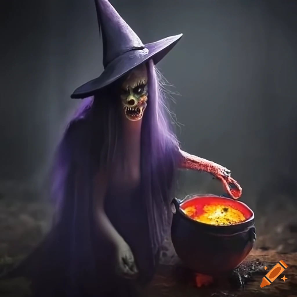 Scary witch with a cauldron on Craiyon