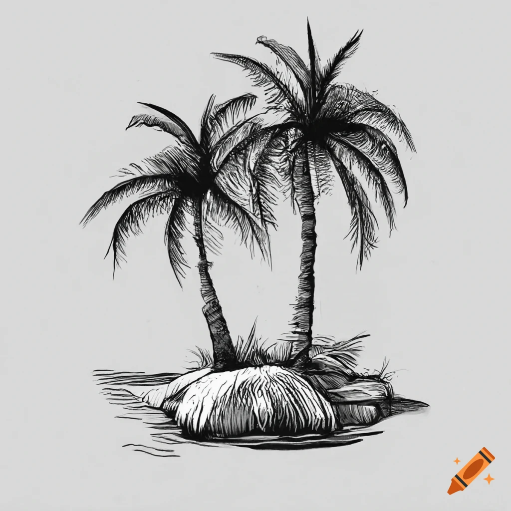 Cartoon depiction of a coconut island