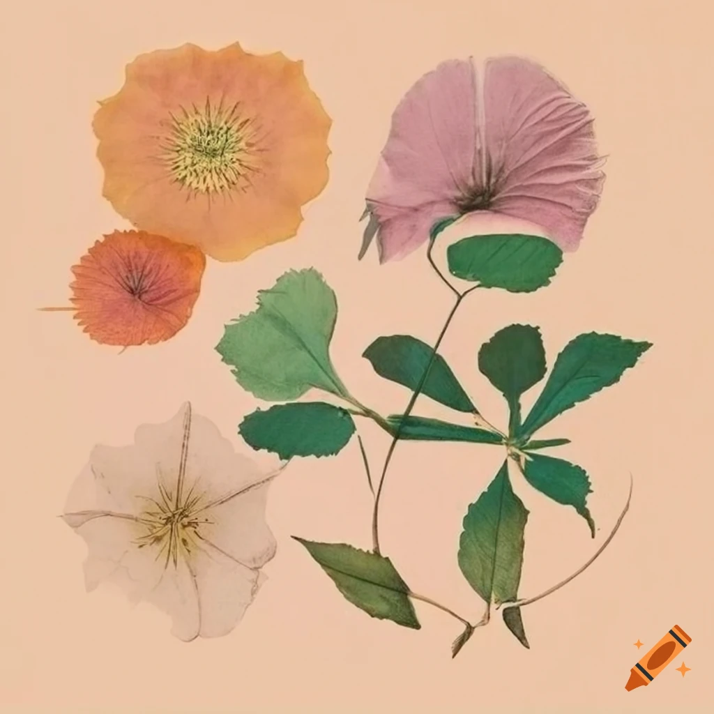 Vintage pressed flowers botanical poster inspired by jules verne's ...