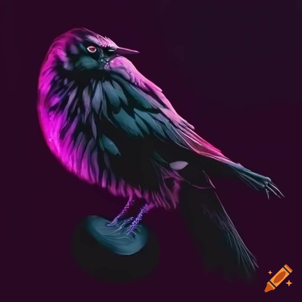 Retrowave-style bird illustration on Craiyon