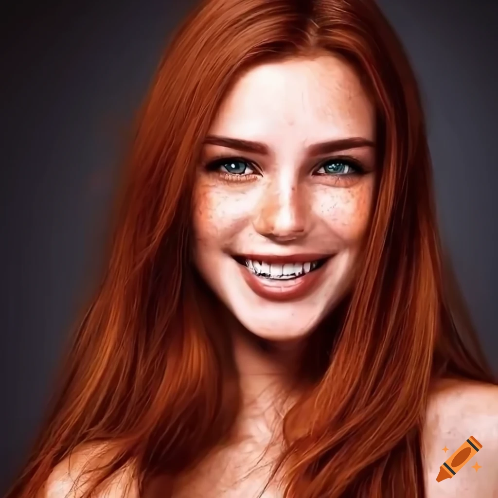 Close Up Portrait Of A Beautiful Woman With Freckles And Auburn Hair On