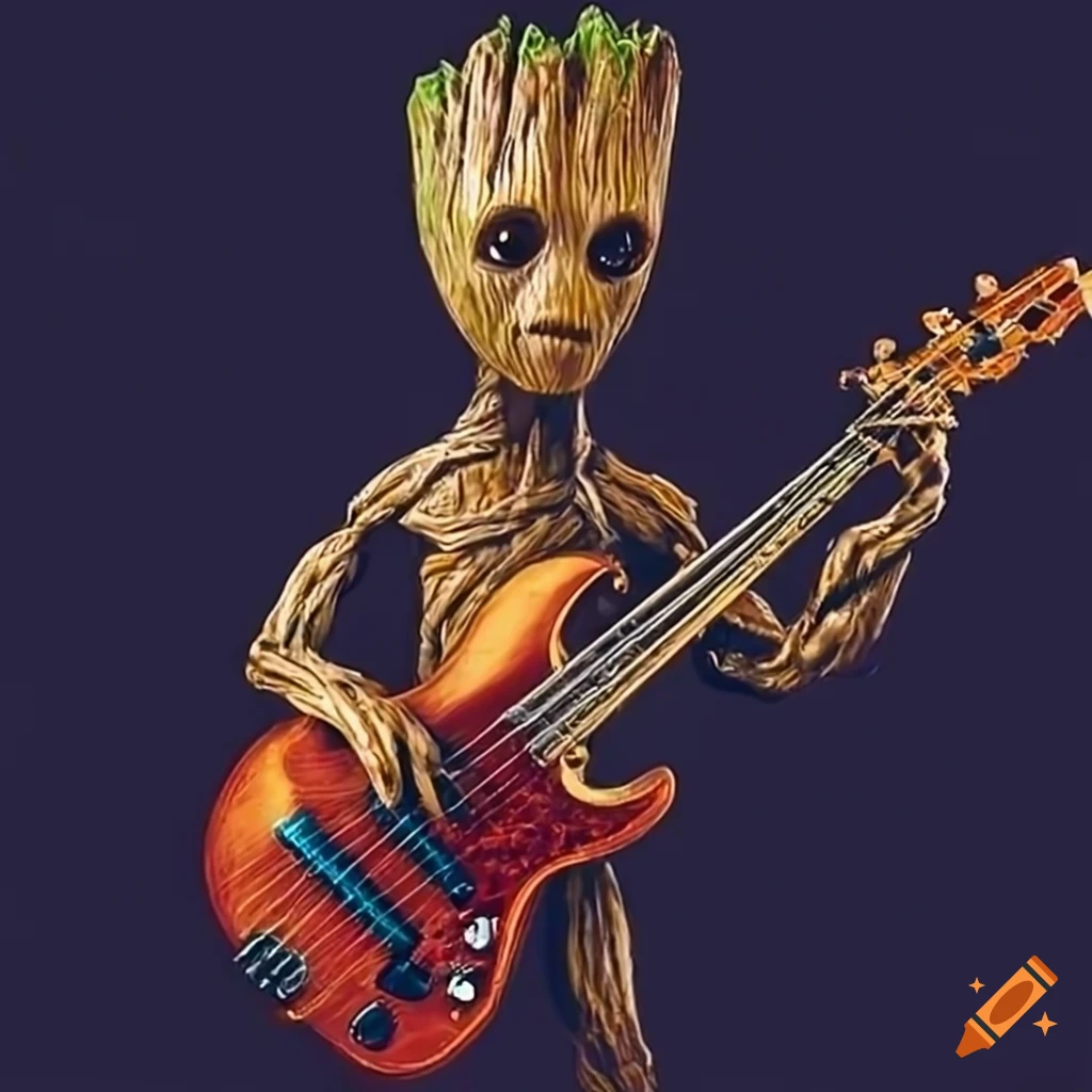 Image of groot playing jazz bass