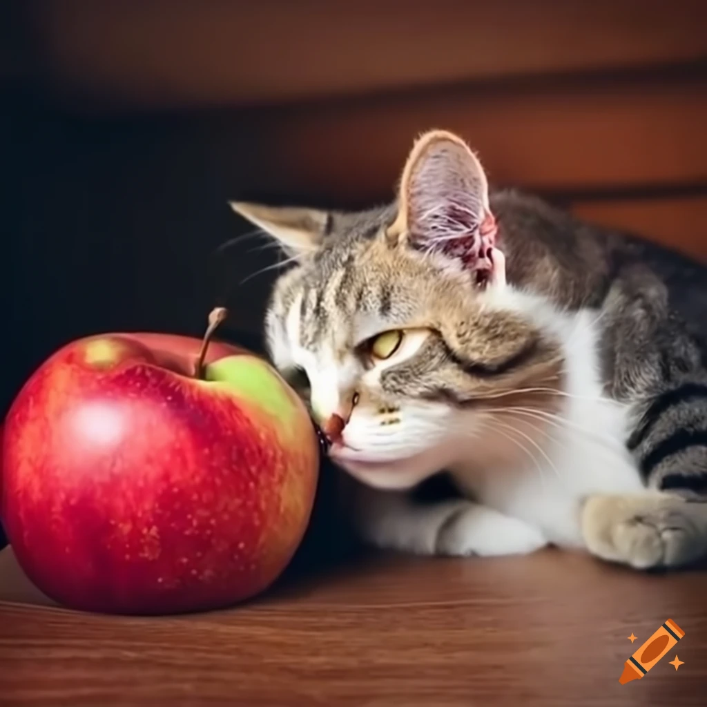 Cute cat sleeping on apples