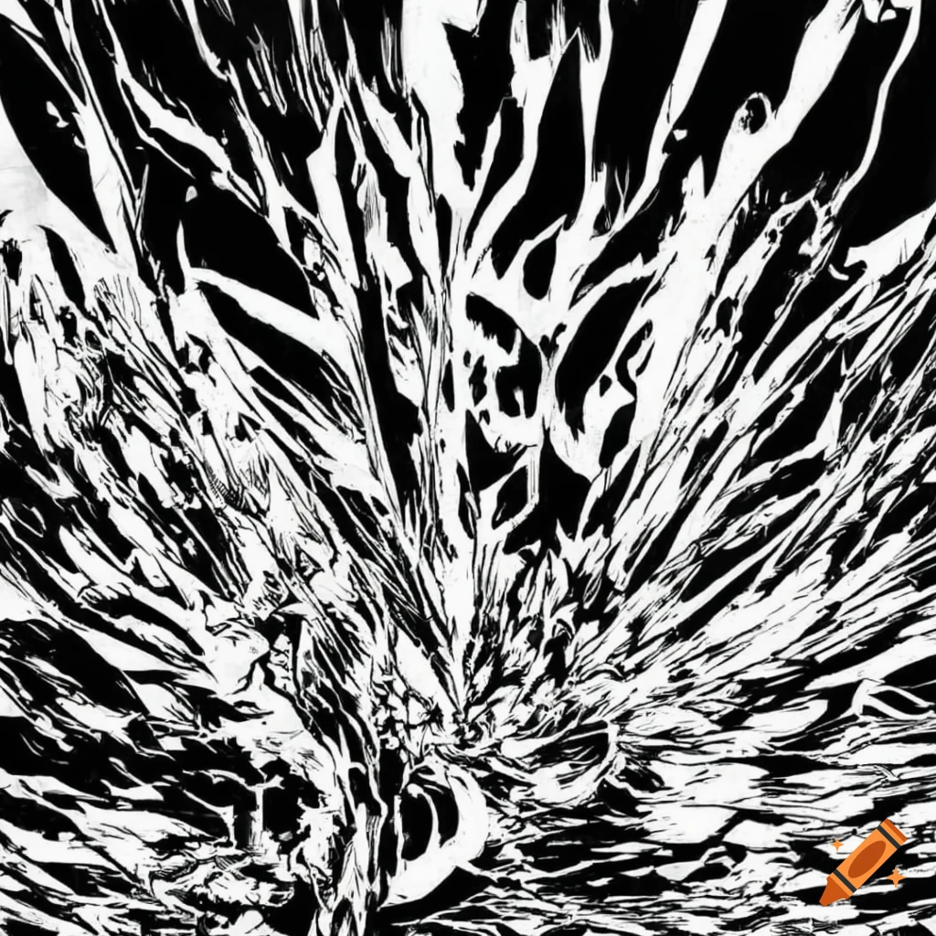 Black and white manga panel with sharp outline and high detail in ...