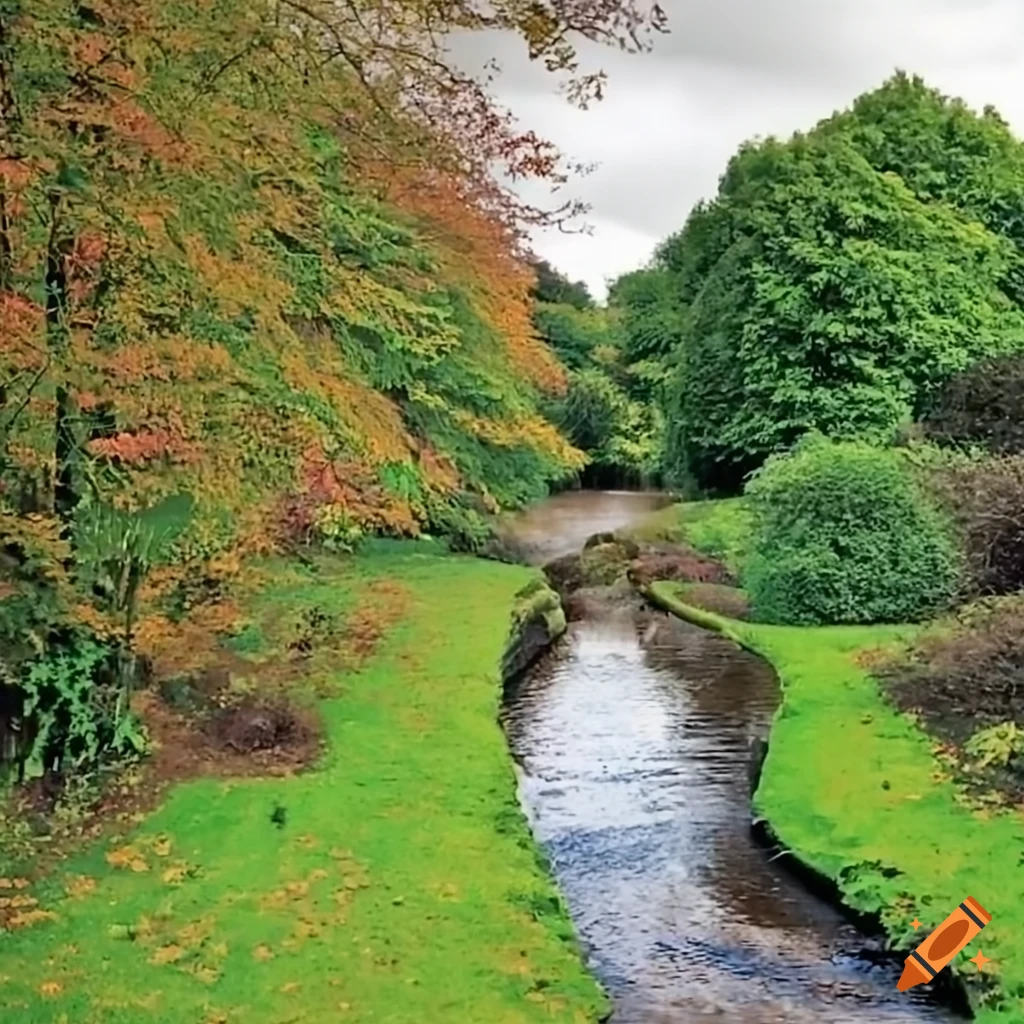 Stream running through gardens in knighton park, leicester