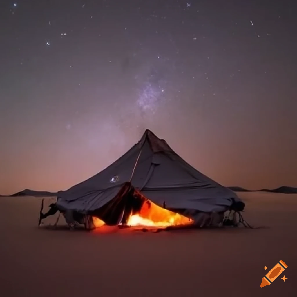 Night scene in the desert with a Bedouin tent and starry sky on Craiyon
