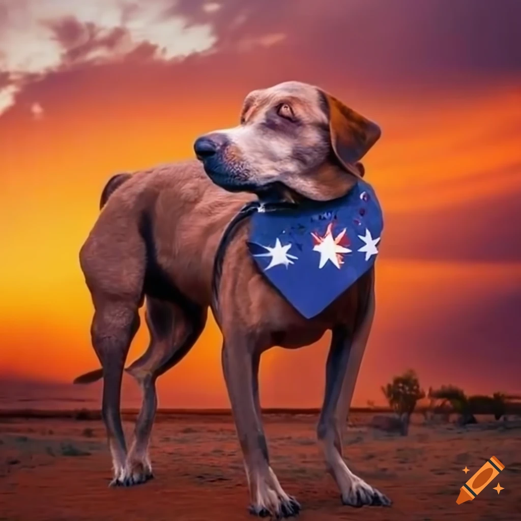 Australian dog draped in the australian flag on Craiyon