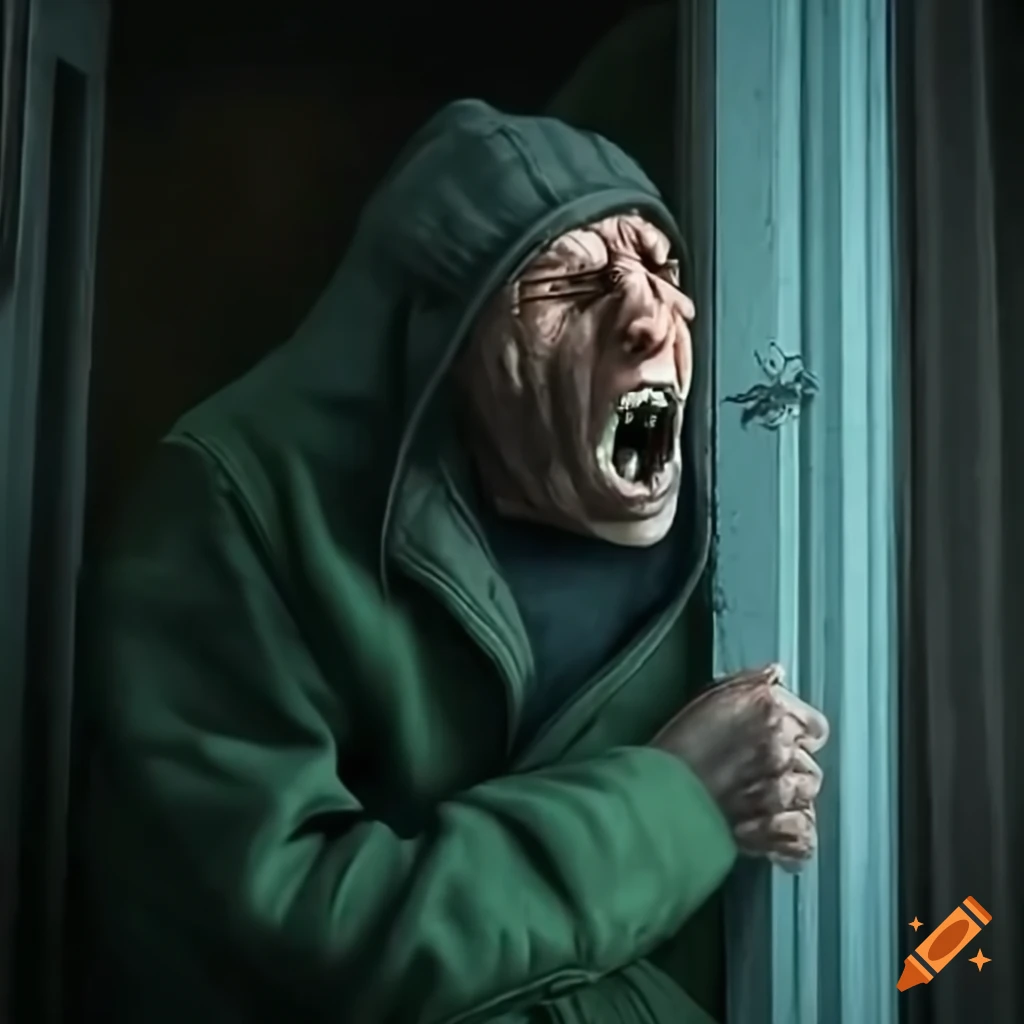 Portrait of a young homeless man in a green jacket on Craiyon