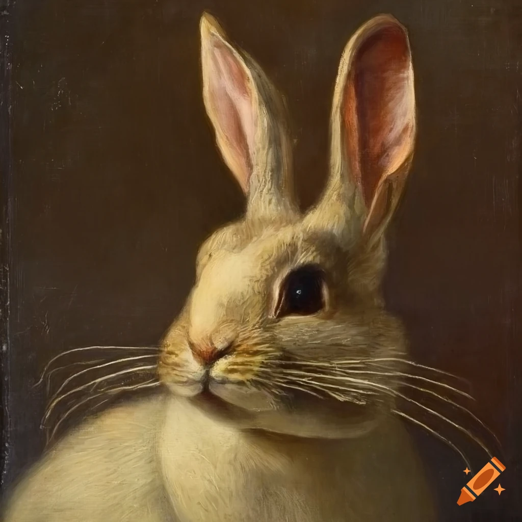 Portrait of a black rabbit in oil painting on Craiyon