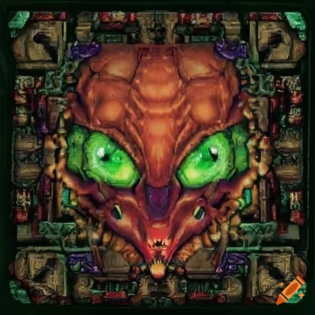 Pixel art depiction of creepy alien creatures
