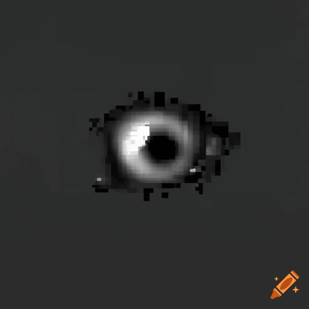 Black and white pixel art of eyes