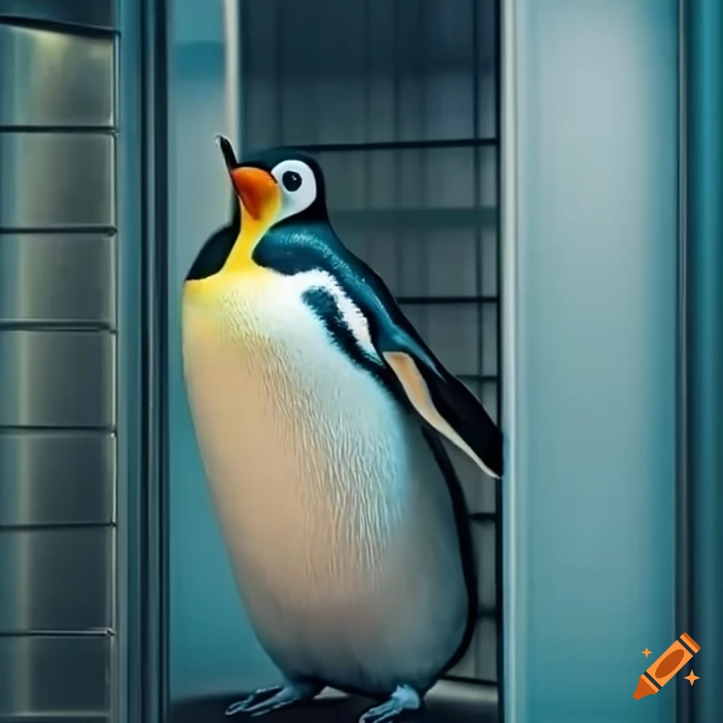 Shocked penguin in an elevator on Craiyon