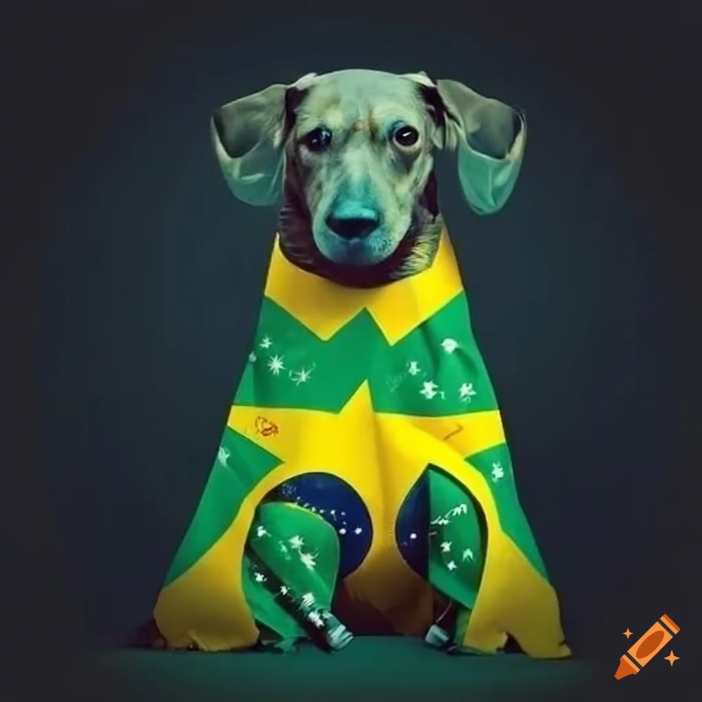 Brazilian dog draped in brazilian flag