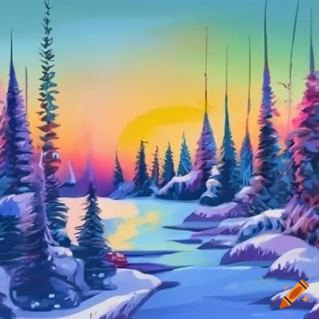 Winter landscape with snowy forest on Craiyon