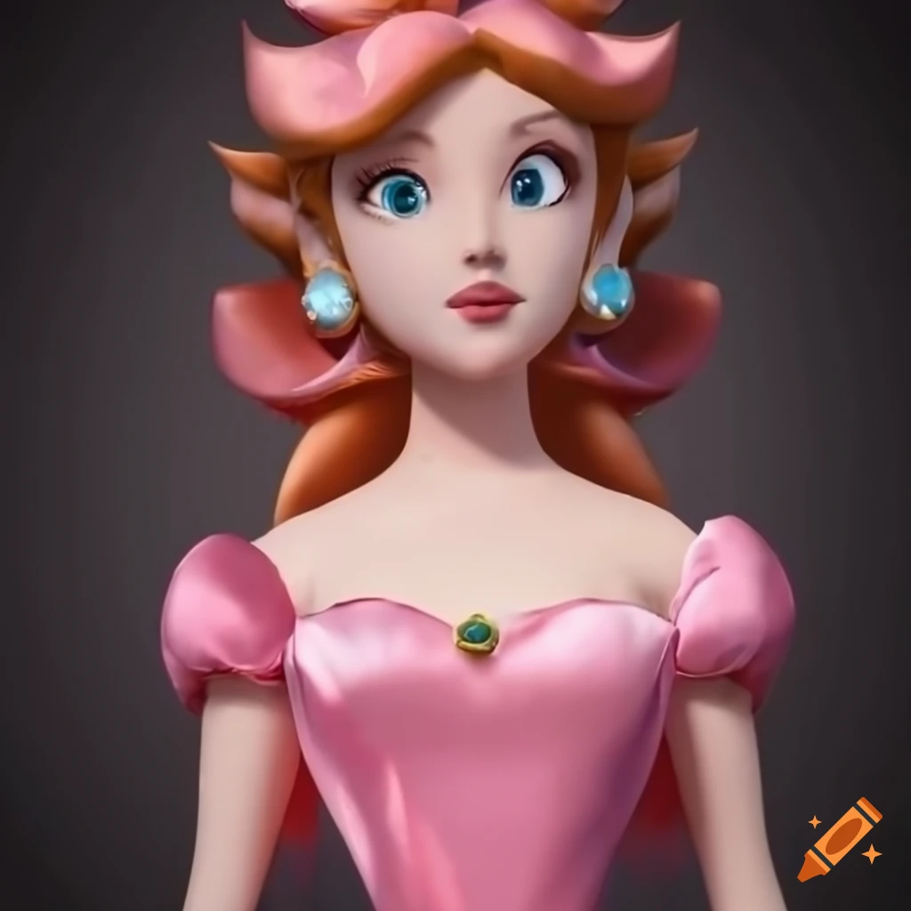 Link cosplaying as princess Peach in a pink ballgown on Craiyon