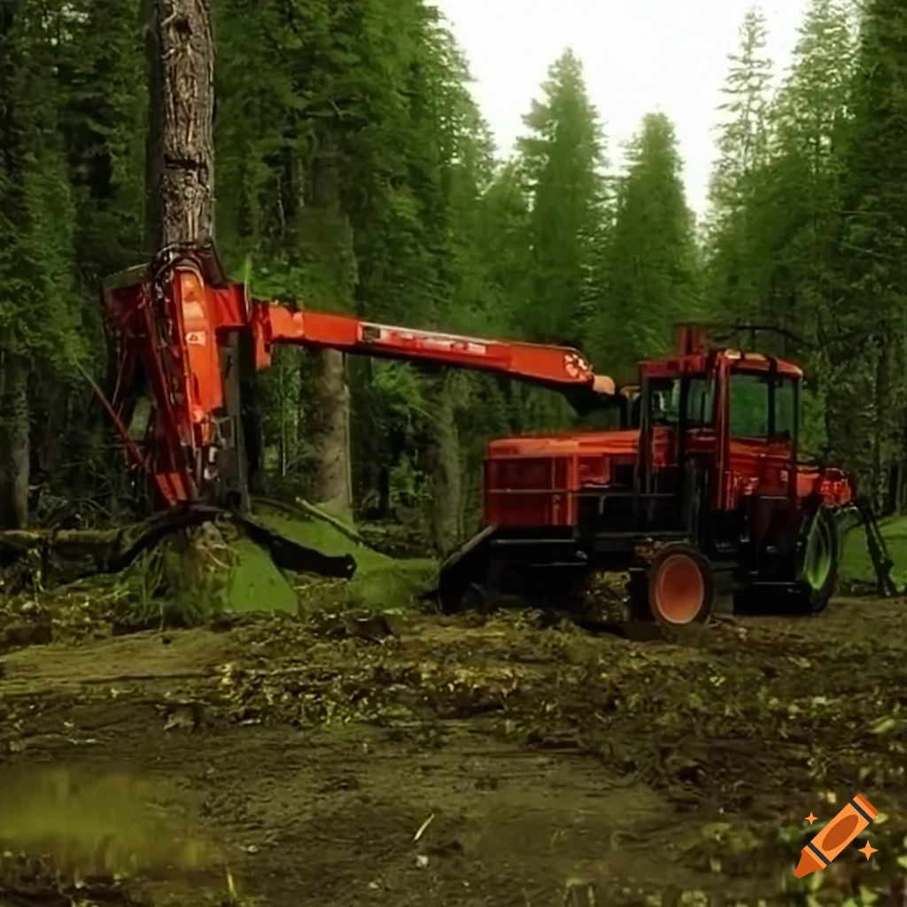 Valmet tractor logging in the forest on Craiyon