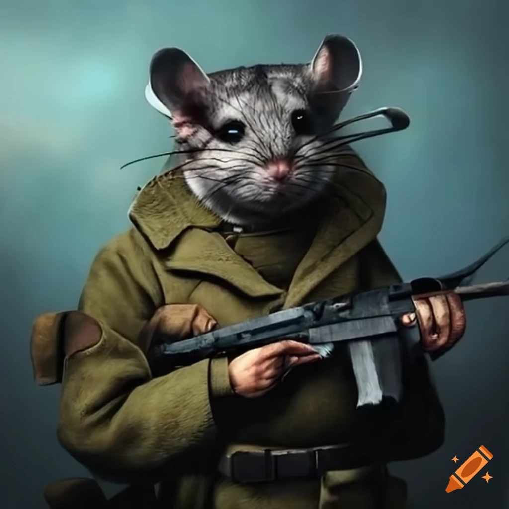Satirical image of chinchillas in a war scene on Craiyon
