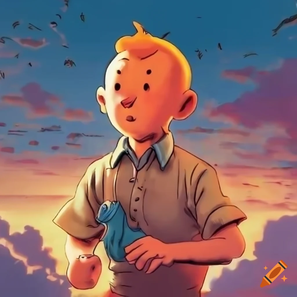 Tintin sitting on the side of a bed with a cigarette on Craiyon