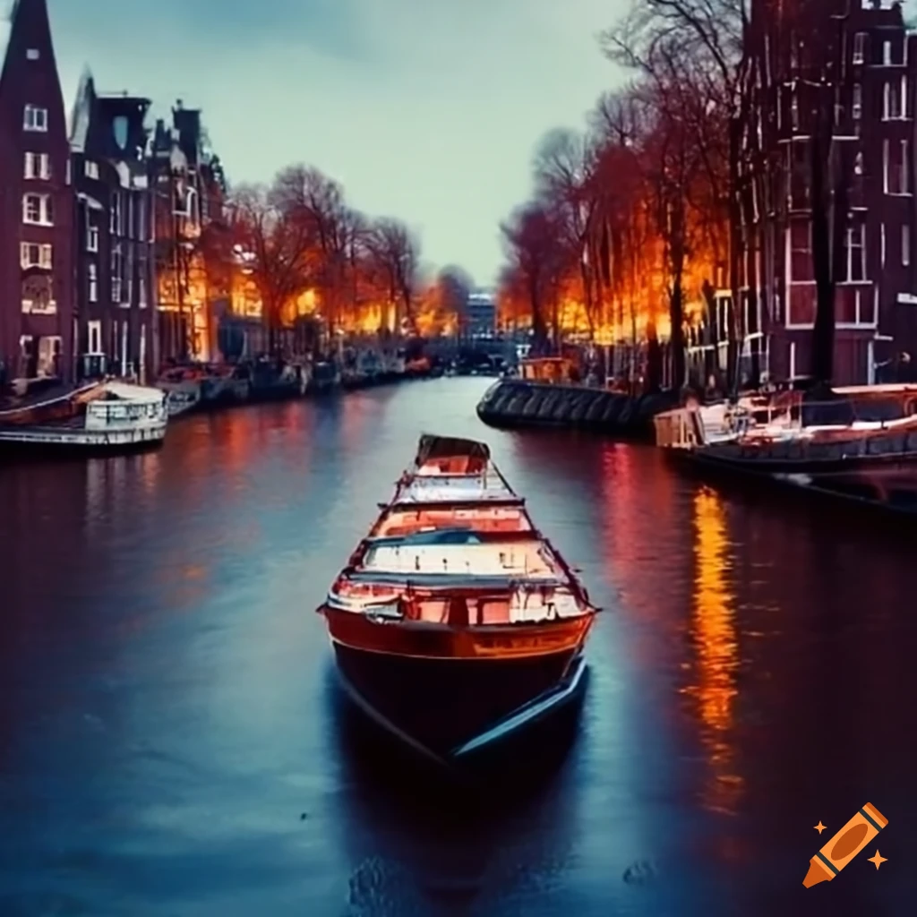 Boat sailing on the river in amsterdam