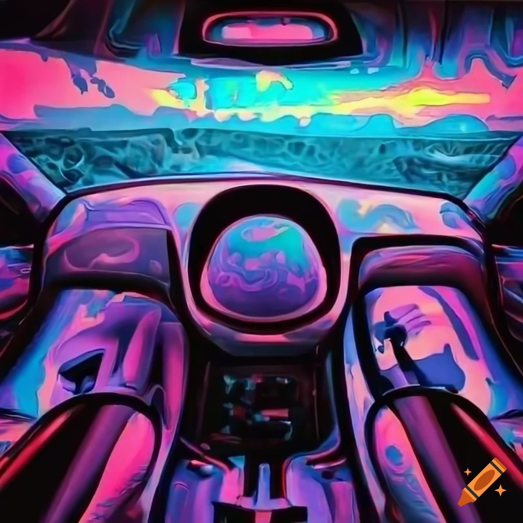 Abstract psychedelic view inside a car on Craiyon