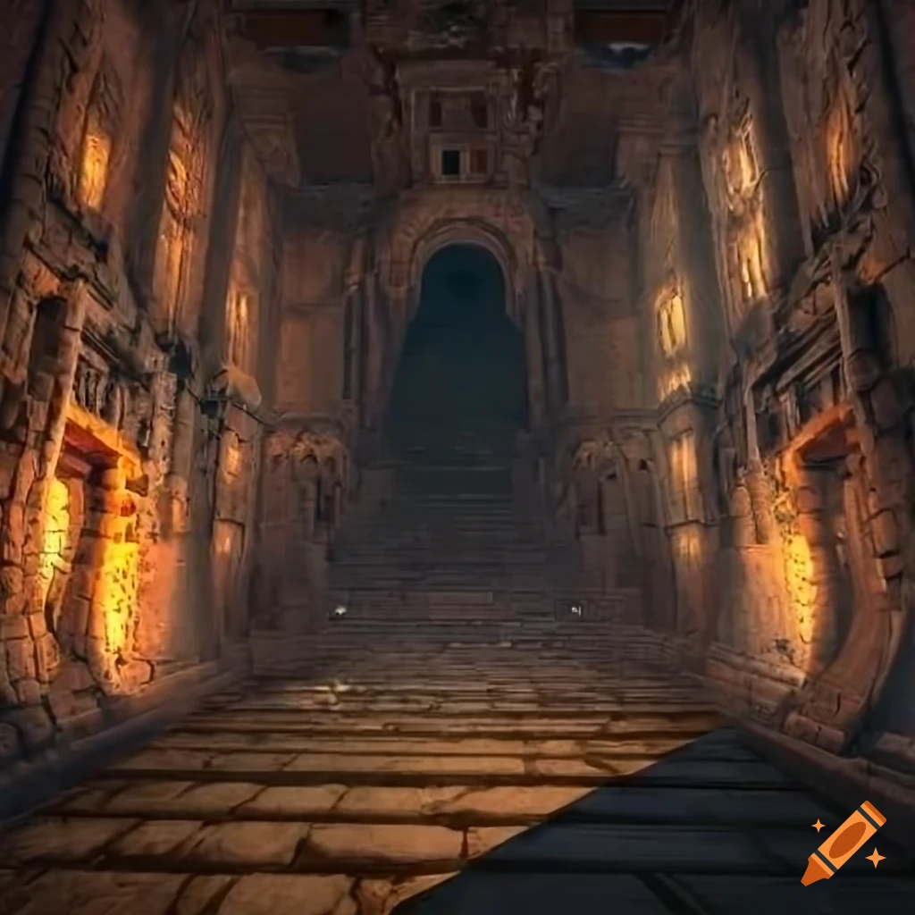 Grand underground entry hall to an ancient dwarven stronghold in high ...